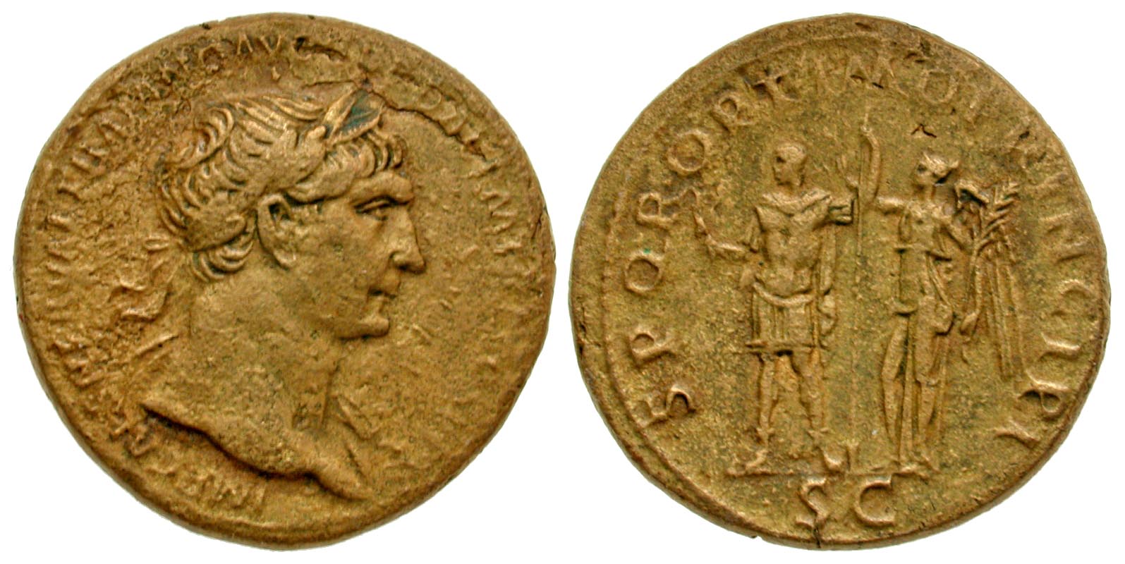 Trajan. A.D. 98-117. AE sestertius. Rome mint, A.D. 107. From the Tom ...