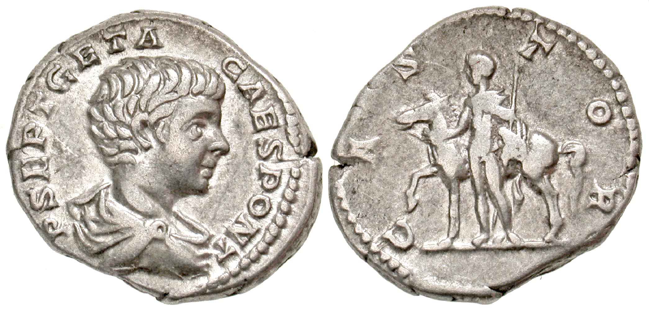 Geta. As Caesar, A.D. 198-209. AR denarius. Rome mint, struck A.D. 199 ...